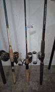 Five fishing rods and reels - Mark Van Hook, Auctioneer