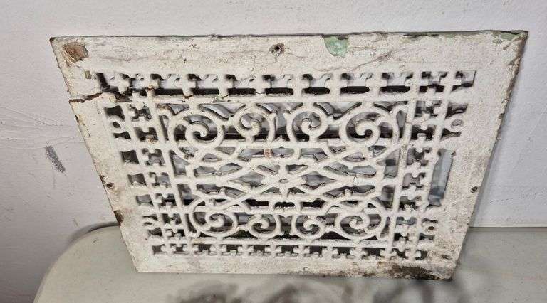 Ornate cast iron boot scraper and boot jack, vintage cast iron register ...