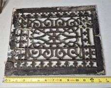 Ornate cast iron boot scraper and boot jack, vintage cast iron register ...