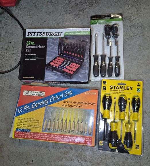 Pittsburgh and Stanley screwdriver sets, Central Forge carving chisel ...