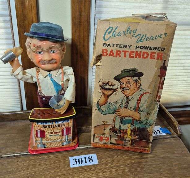 Vintage battery operated Charlie Weaver bartender toy with partial box ...