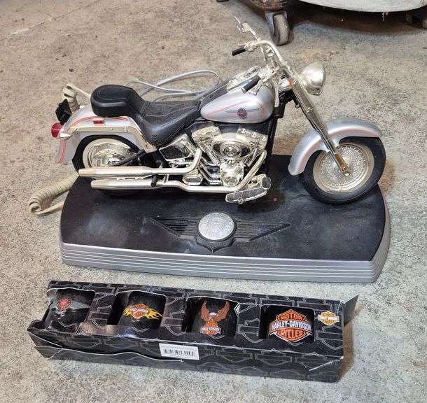 Harley-Davidson telephone, ceramic shot glasses, Harley girl Hallmark ...