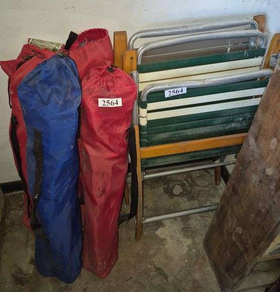 Four bag chairs, two vintage folding lawn rocking chairs - Mark Van ...