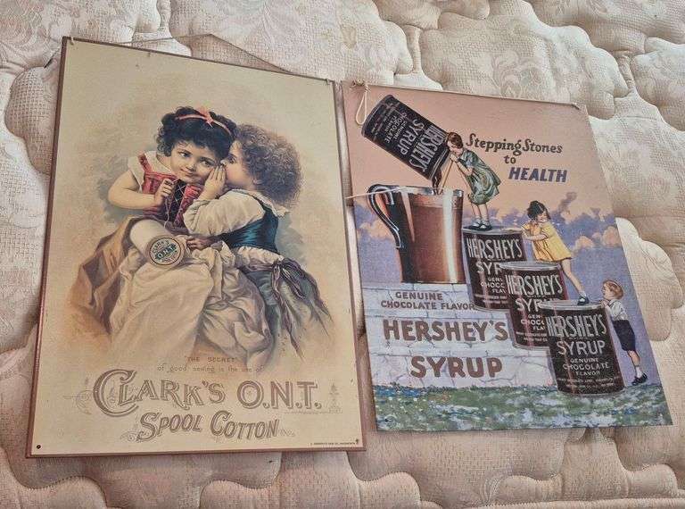 Two reproduction metal advertising signs - Mark Van Hook, Auctioneer