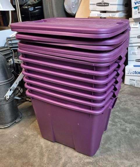 Purple plastic storage totes - Mark Van Hook, Auctioneer