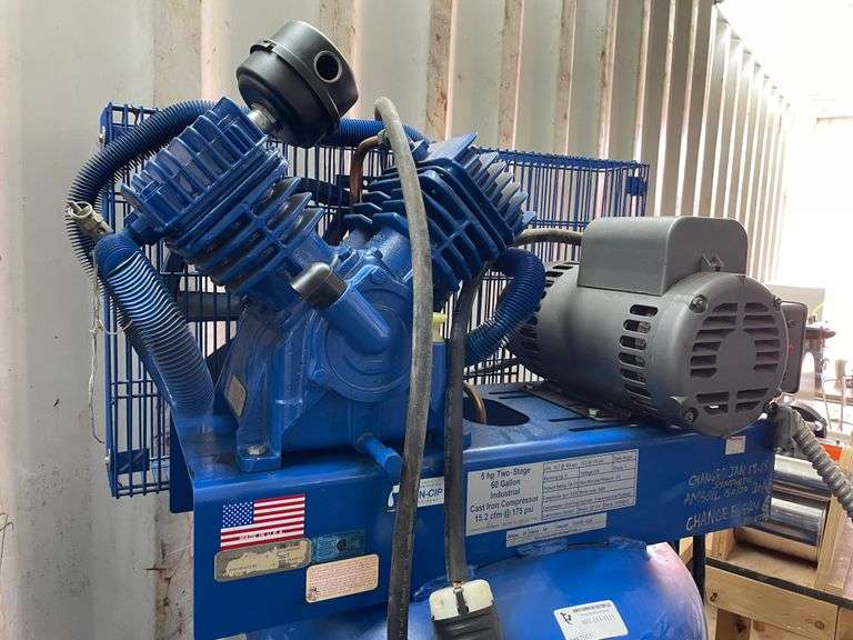 QUINCY 5 HP 2-STAGE 60G INDSTRIAL CAST IRON COMPRESSOR *AIR CONTROL BOX ...