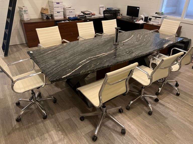 Approx 9x4 ft FULL HEAVY STONE BOARD ROOM TABLE WITH CHAIRS BRING HELP ...