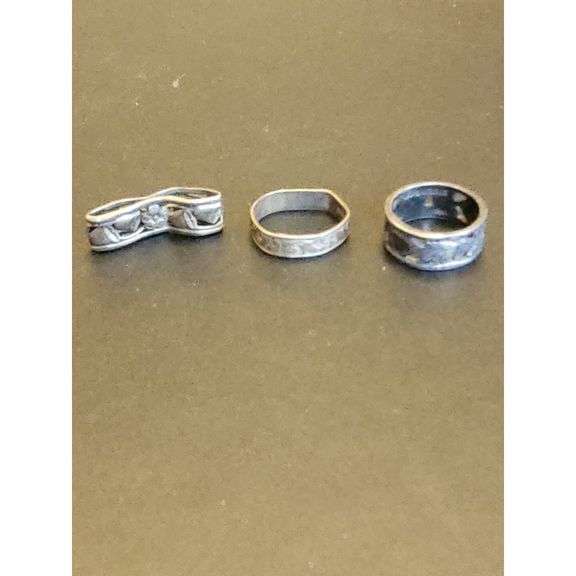 Three Sterling Silver Rings - Assorted Designs, Used Condition, Silver ...