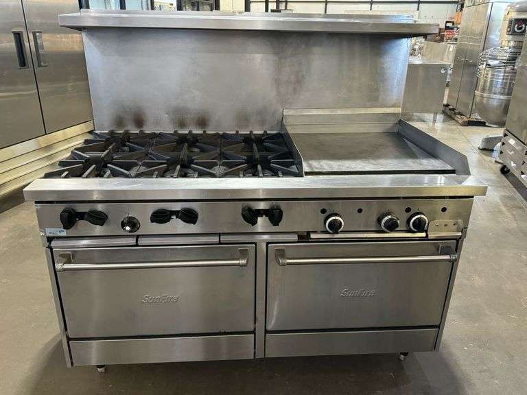 60" Sunfire Nat Gas Range 6 Burner with 24" Griddle 2 Ovens - NexBid
