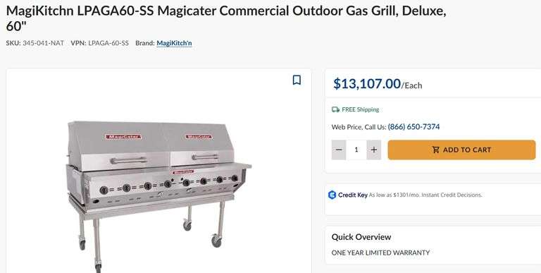 MagiKitchn LPAGA60-SS Magicater Commercial Outdoor LP Grill, Deluxe, 60 ...