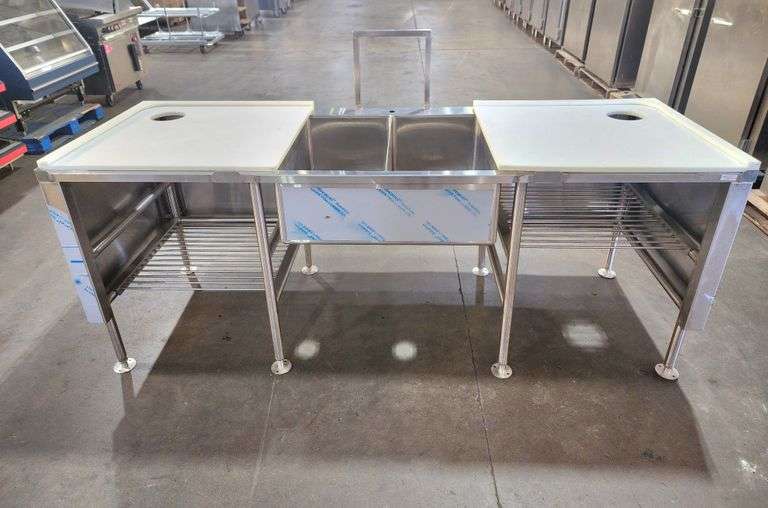 NEVER BEEN USED 96" Stainless 2 Compartment Sink Meat Produce/ Prep ...