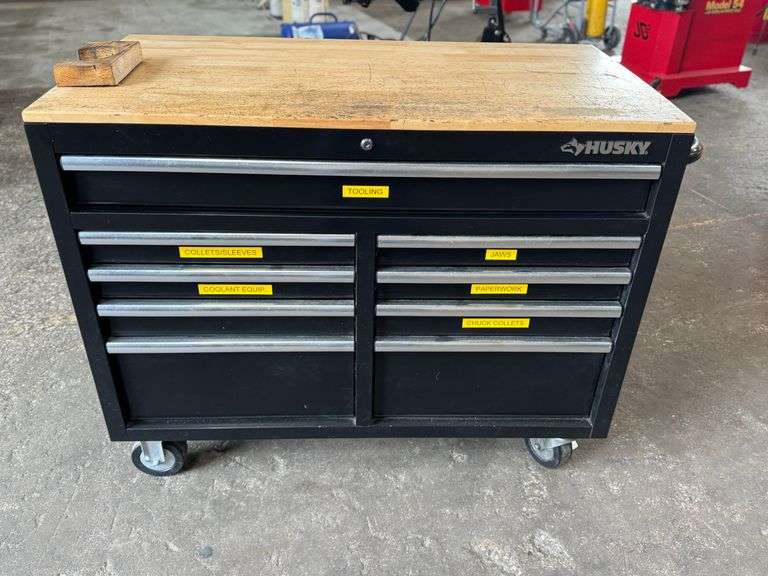 Husky 9-Drawer Rolling Tool Chest with Wood Worktop – 46” x 23” x 37 ...