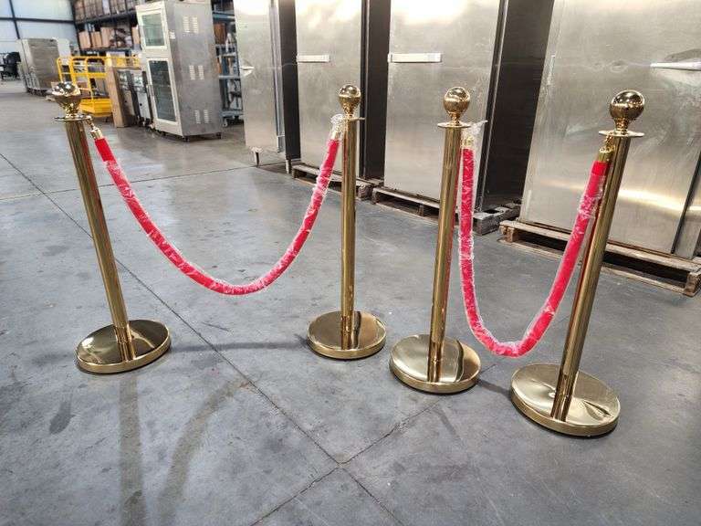 NEW – BID x 4 – Gold Stanchion Posts w/ Red Velvet Rope – 37.8" Tall ...