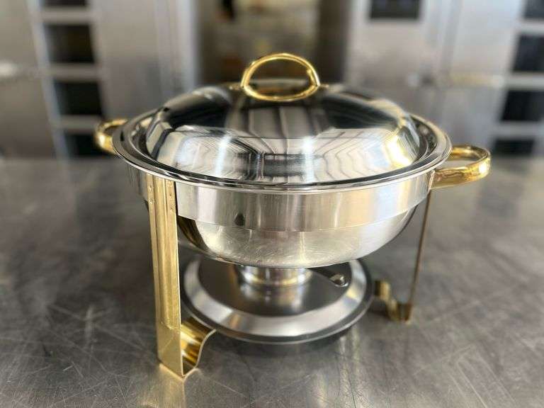 Deluxe 4 Qt Round Chafer with Gold Accents – NEW - NexBid