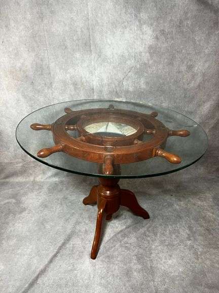Ship wheel end table - NGW Auctions