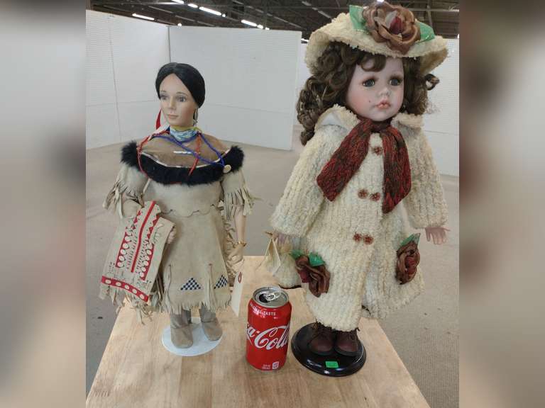 2 Porcelain dolls, Florence Maranuk "Maddie" & Native American 1995 ...