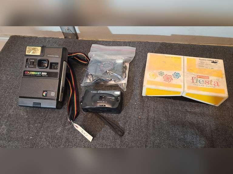 Vintage cameras. Kodak colorburst 250, Canon & Kodak Brownie Fiesta ...