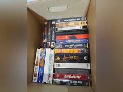 Shelf of 3 boxes. Vintage VHS 3 drawer cabinet w/tapes. VHS tapes. Some ...