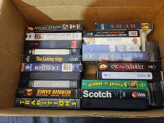 Shelf of 3 boxes. Vintage VHS 3 drawer cabinet w/tapes. VHS tapes. Some ...