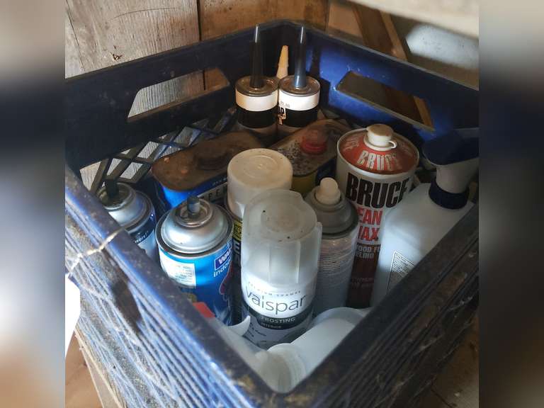 Dean plastic milk crate with contents (B) - Northern Kentucky Auction, LLC