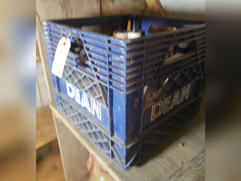 Dean plastic milk crate with contents (B) - Northern Kentucky Auction, LLC