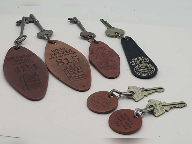 6 Iowa Hotel Key FOBS With Original Early Keys, Some Small Towns ...