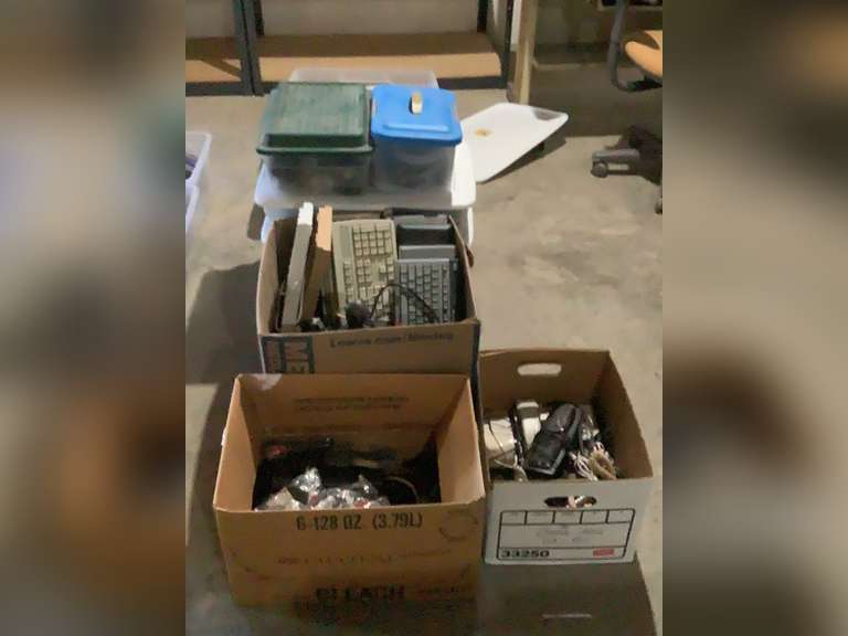 6 Totes and 3 boxes of computer items. Keyboards,speakers, cables ...