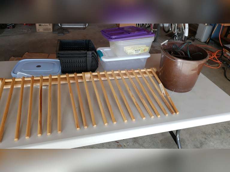 Drying rack, bucket, plastic bins and electric cords - Northern ...