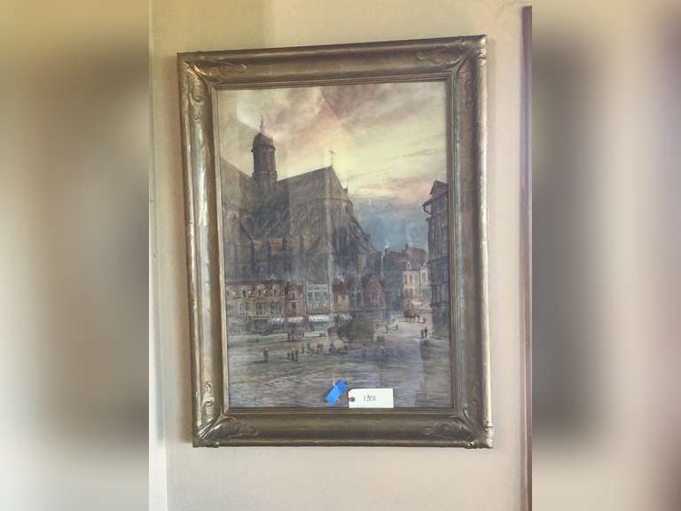 38 x 28 Framed wall art. Signature bottom is EW HEVIL. Very heavy ...