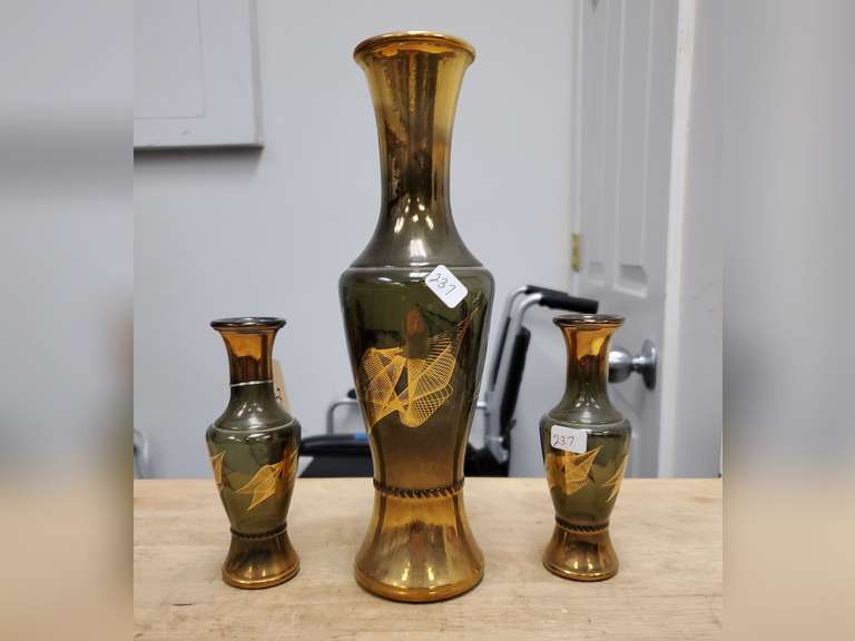 Wheaton Green Glass Vases Dusted Gold Design - Northern Kentucky ...