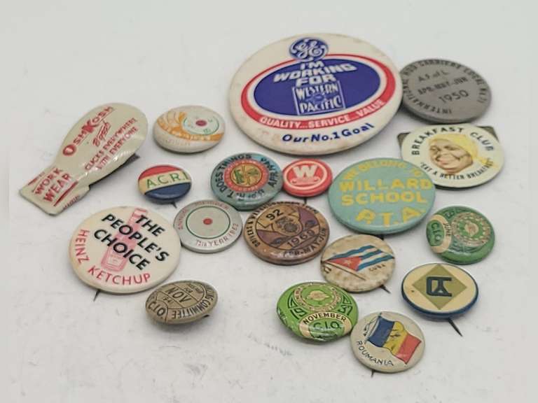 Group of Advertising & Union Pinback Buttons & Clicker - GE, Heinz ...