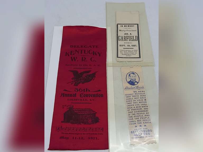 3 Patriotic Ribbons - 1921 Delegate, Louisville, KY and James Garfield ...