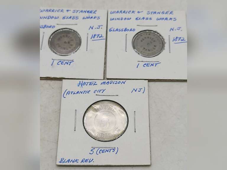 3 RARER New Jersey Trade Tokens Circa 1875. 2 are 1872 Warrick ...
