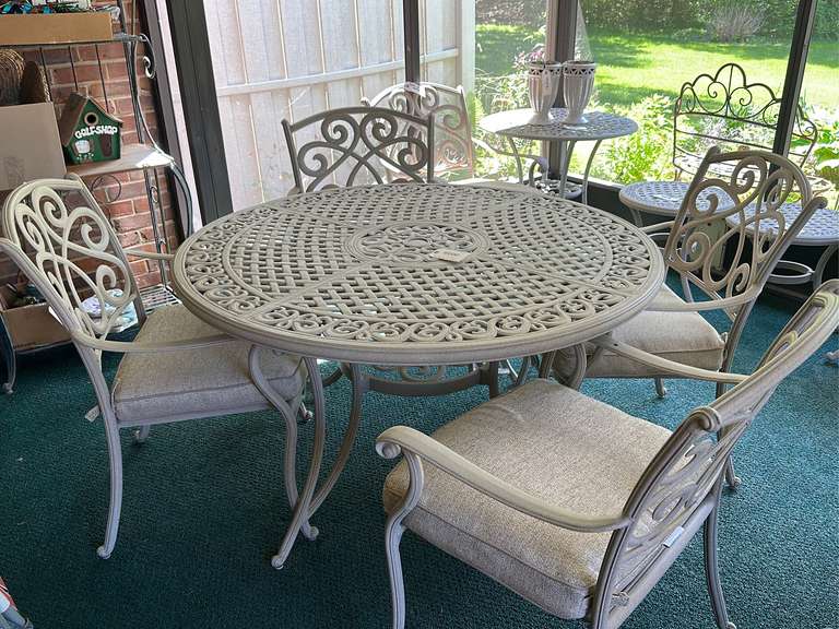 50-Inch round metal table and five chairs - Northern Kentucky Auction, LLC