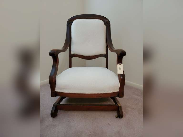 Possible french Victorian Wood Rocker, upholstery on back of chair is ...