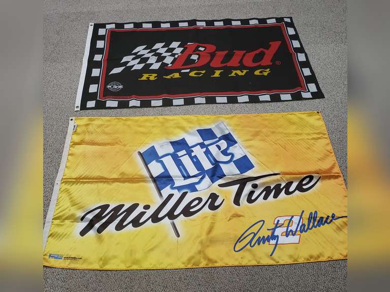 Miller Lite and Bud Racing 2x4ft flags - Northern Kentucky Auction, LLC