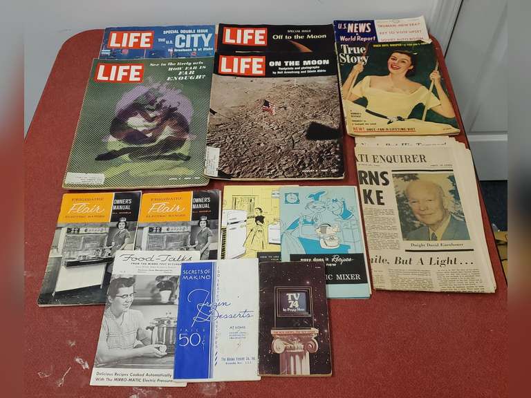 Assortment of vintage Life magazines, newspaper and owner's manuals ...