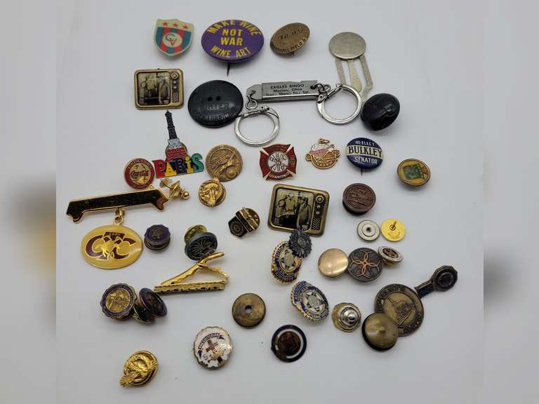 Group of Pins-Trinkets-Buttons-Clips and charms Advertising and Groups ...
