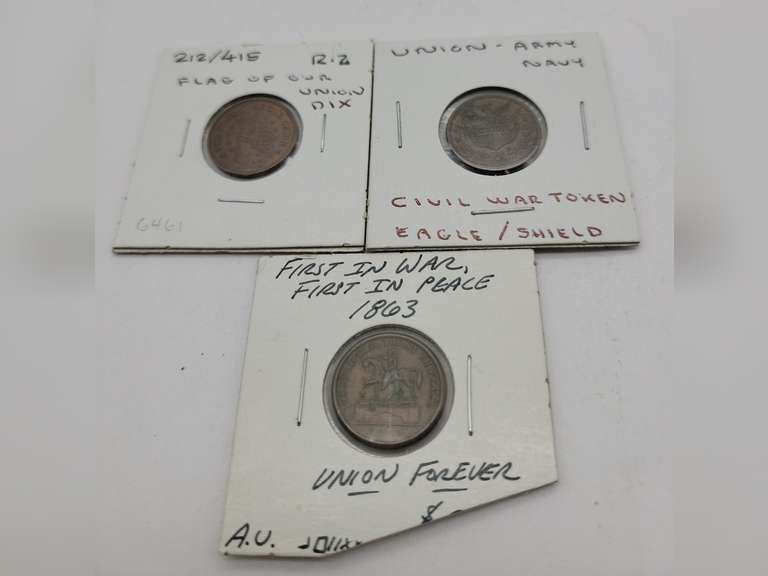 3 - 1863 Patriotic Civil War Tokens "First in War-First in Peace ...
