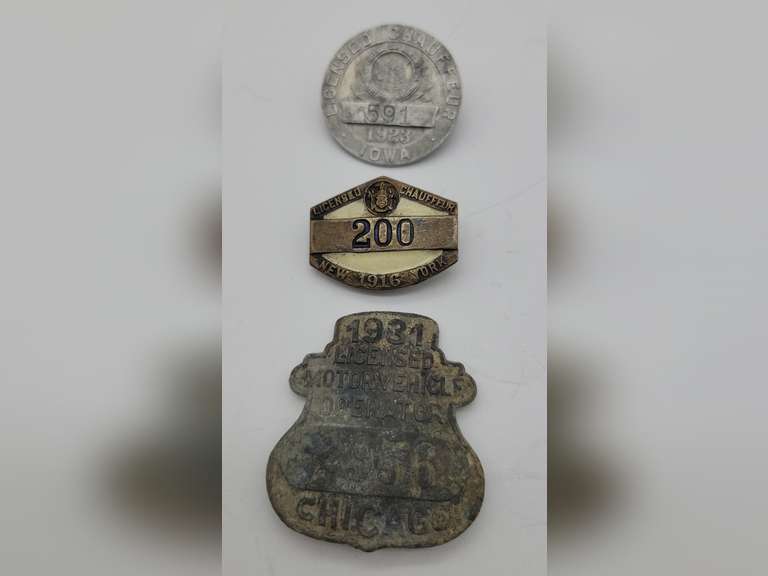 (3) Early-Rare Chauffeur Badges-1916 New York-1923 Iowa and 1931 Chicago-No Pin/Building Find ...