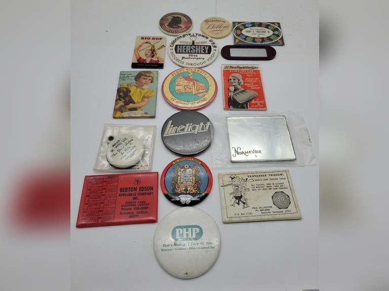 Large group of 1960-1985 Advertising and Reproduction pocket mirrors ...