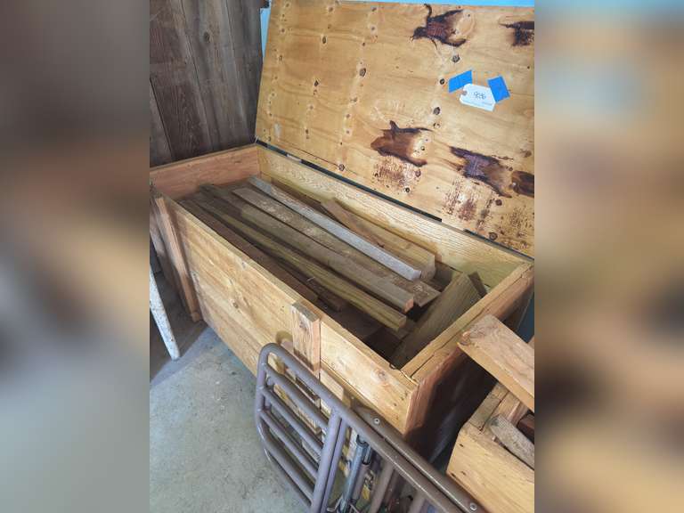 55" Long wood box with lid, including contents, must take it all ...