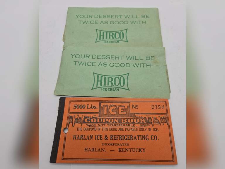 3 1940s Harlan, KY Ice & Refrigerating Co Adv Coupon books & 2 Hirco ...