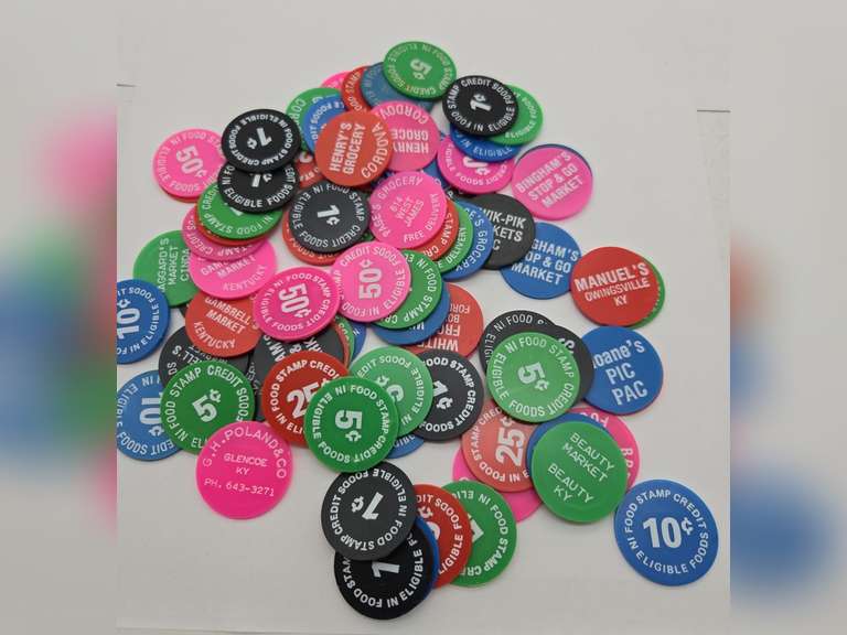 (79) KENTUCKY PLASTIC FOOD STAMP CREDIT TOKENS - INCLUDES SMALL TOWNS ...
