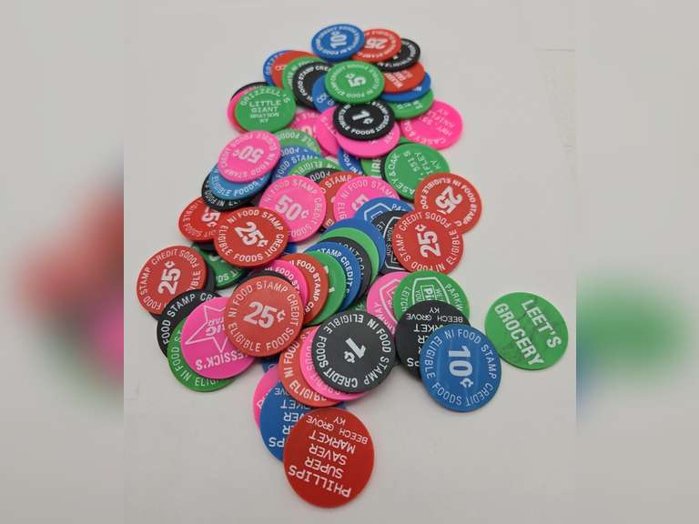 (74) KENTUCKY PLASTIC FOOD STAMP CREDIT TOKENS • INCLUDES SMALL TOWNS ...