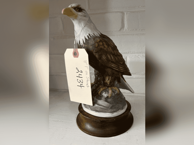 Porcelain eagle statue with wood display base, 8 inches tall ...