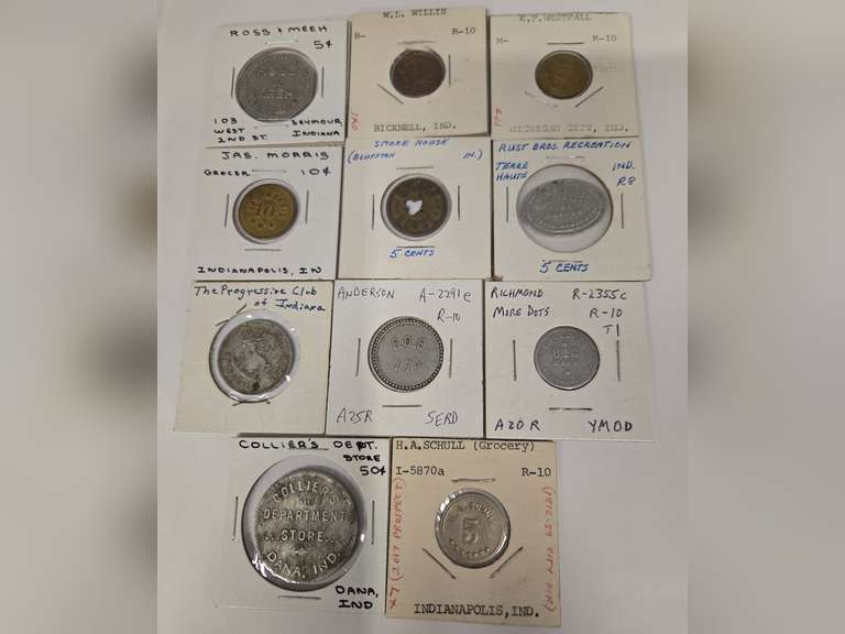 11 Indiana Trade Tokens - Some Rare, In Mounts as Shown - Northern ...