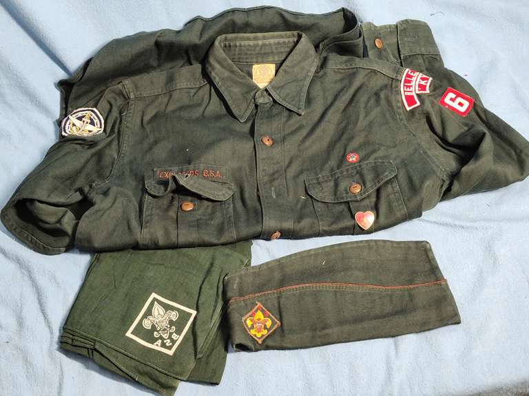 Early Boy Scout shirt, hat, and neckerchief - possibly 1950s - Northern Kentucky Auction, LLC