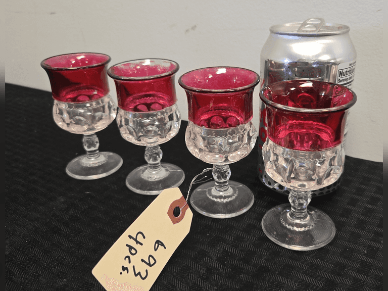 4 Vintage Kings Crown Thumbprint Ruby Red Cordial Glasses - Northern ...
