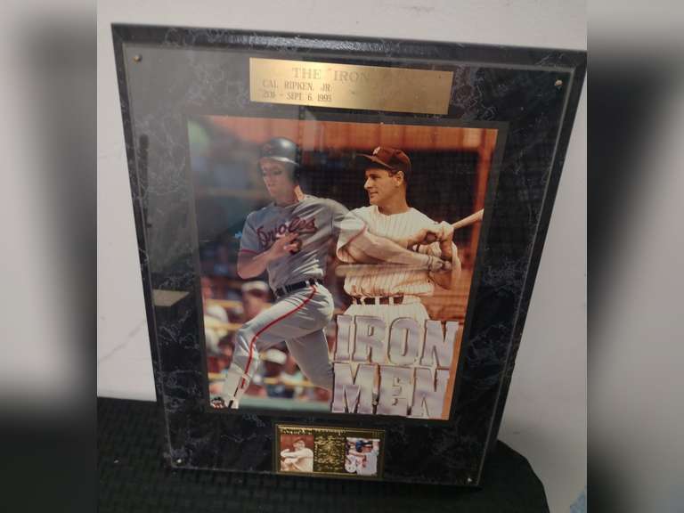 Iron Men, Lou Gehrig and Cal Ripken Jr Gold Stamp Plaque with COA ...